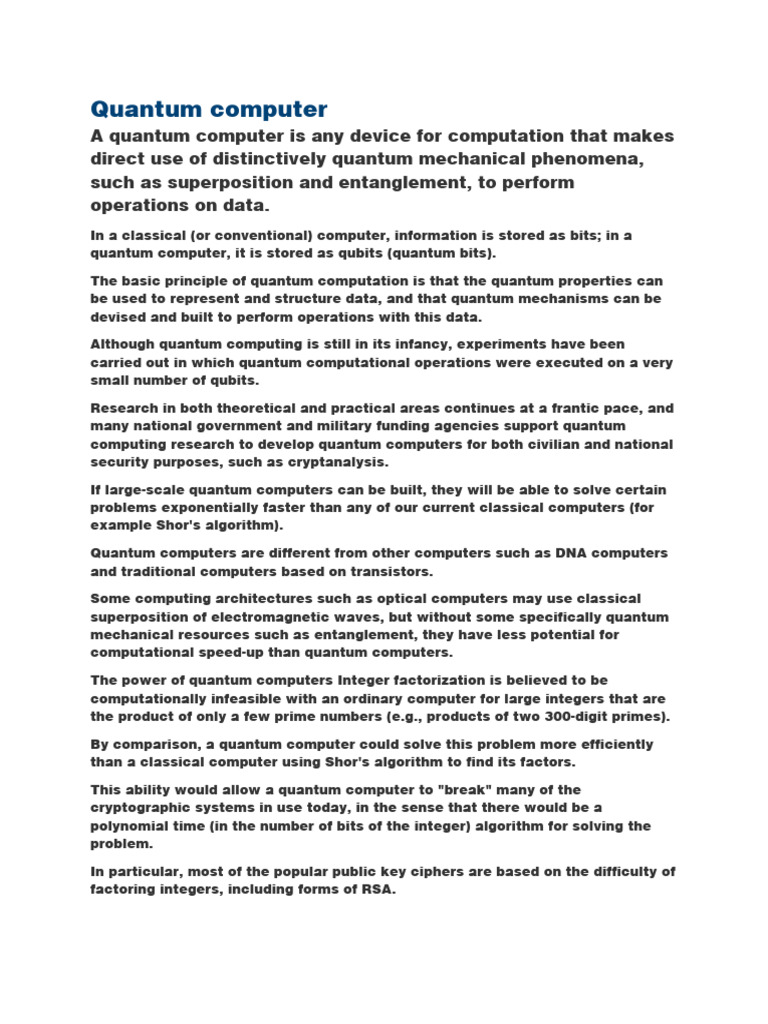 Quantum Computer | PDF | Quantum Computing | Cryptography