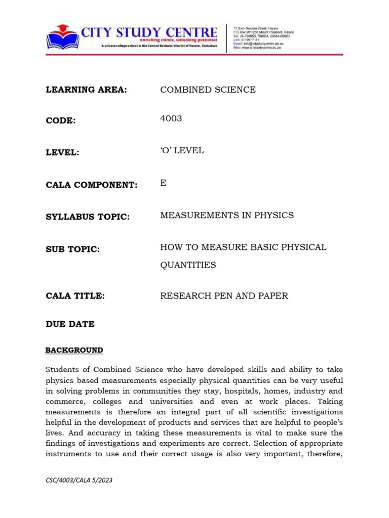 Physics Measurements CALA Guide | PDF | Measurement | Science