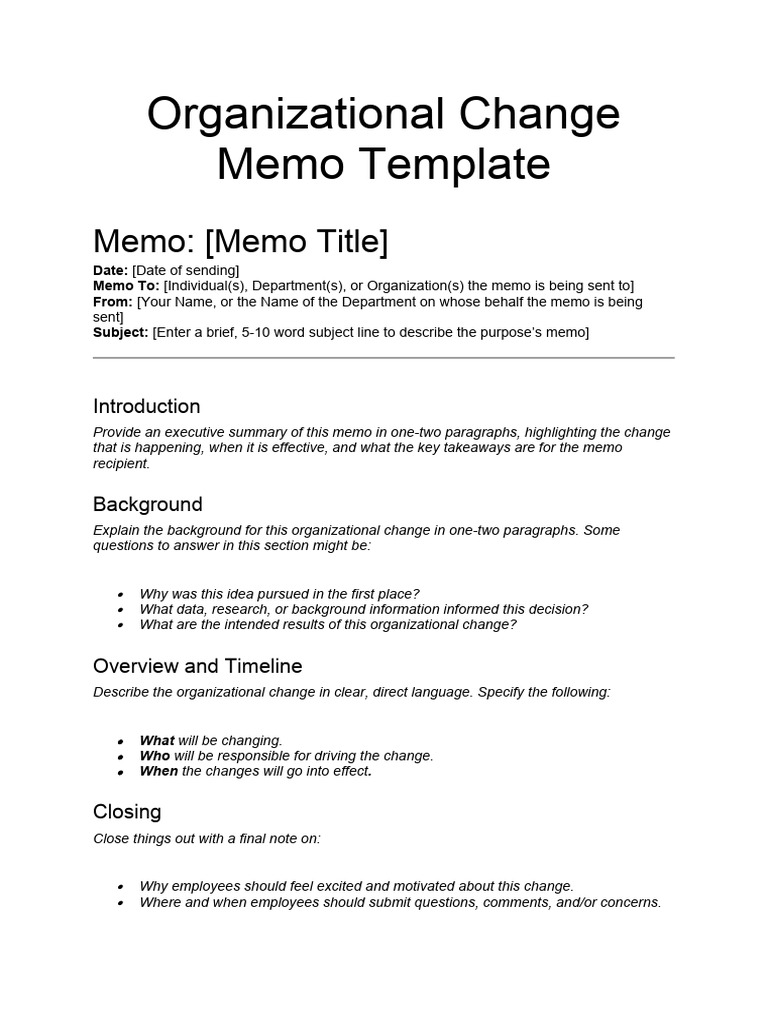 Organizational Change Memo Template | PDF | Career & Growth | Finance ...
