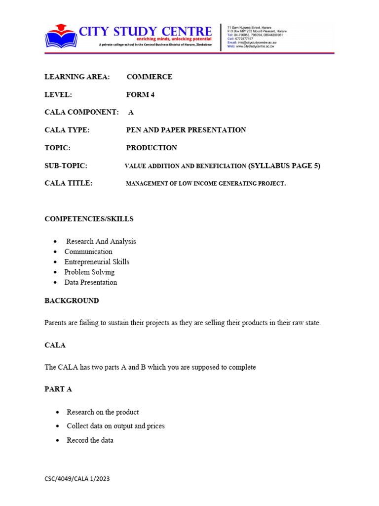 O Level Commerce CALA Component A 2023 | PDF | Business | Art