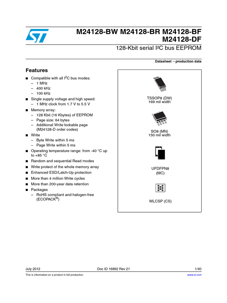 STMicroelectronics M24128 BRMN6TP Datasheet | PDF | Error Detection And Correction ...