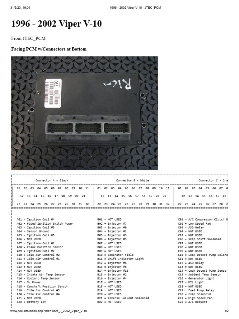 Viper V-10 JTEC PCM Pinout Diagram | PDF | Measuring Instrument ...