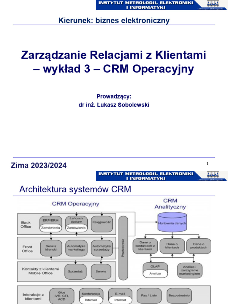 CRM - Wyklad 3 CRM Operacyjny | PDF
