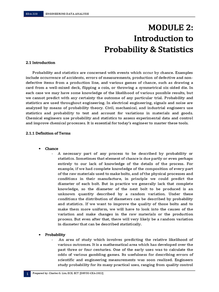 Module 2 Introduction To Probability and Statistics | Download Free PDF | Statistics | Probability