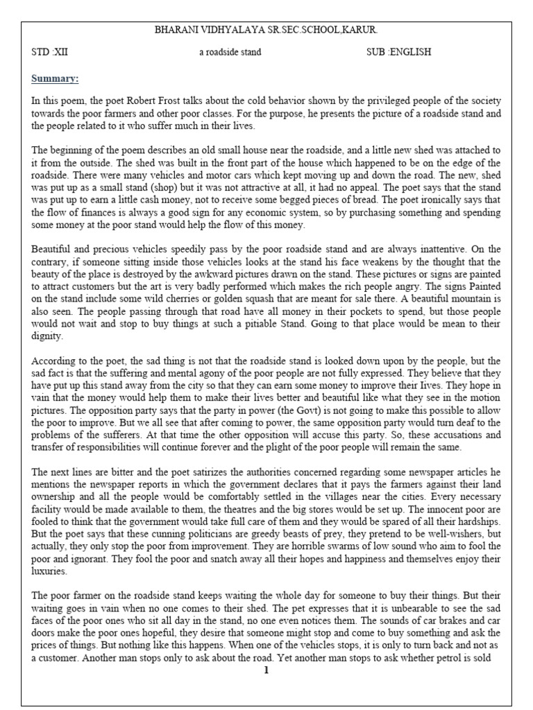 A ROADSIDE STAND ( HANDOUT ) | PDF | Poverty | Poverty & Homelessness