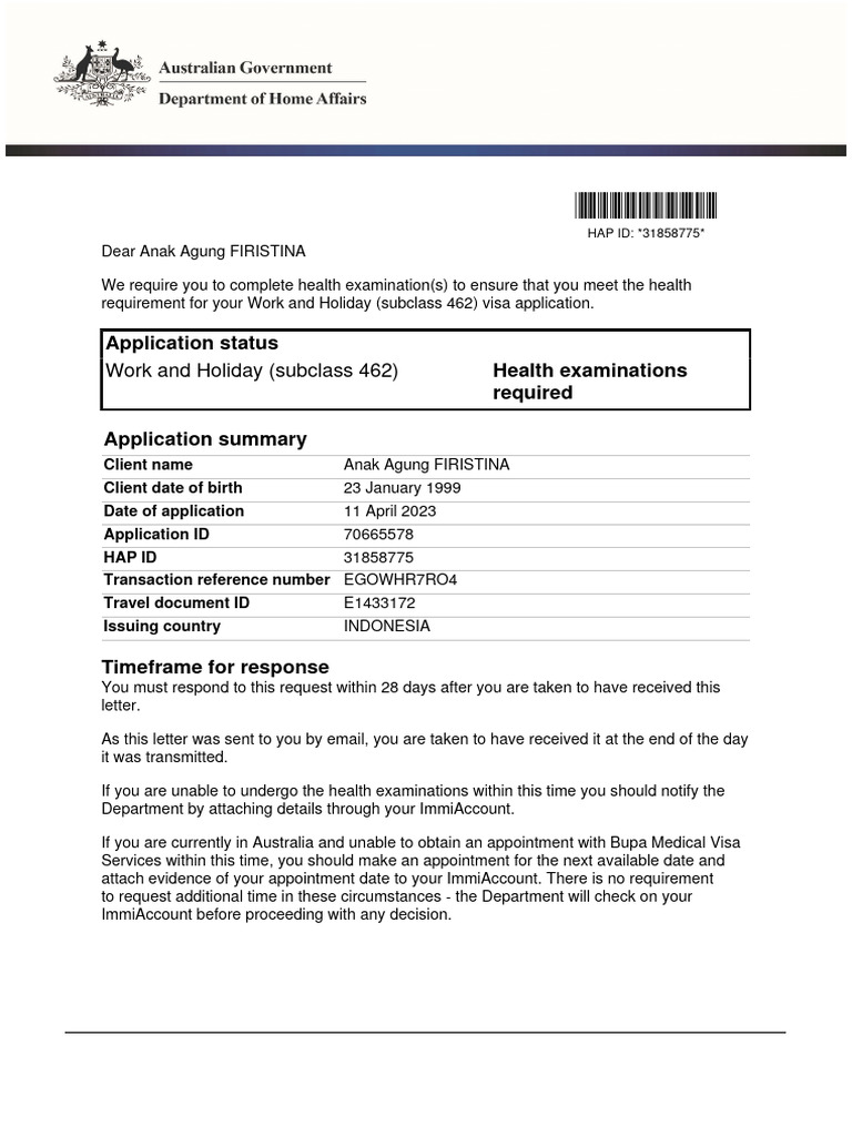 Health Exam Instructions for Visa 462 | PDF | Travel Visa | Physician