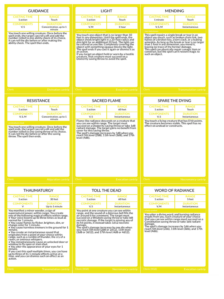 DnD Cleric Spell Descriptions | PDF