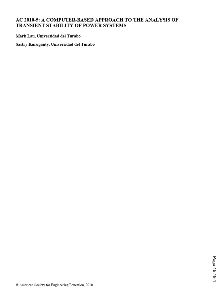 A Computer Based Approach To The Analysis of Transient Stability of ... A Computer Based Approach To The Analysis of Transient Stability of ...