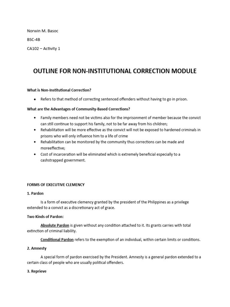 CA103 Non-Intitutinal Outline | PDF | Probation | Pardon