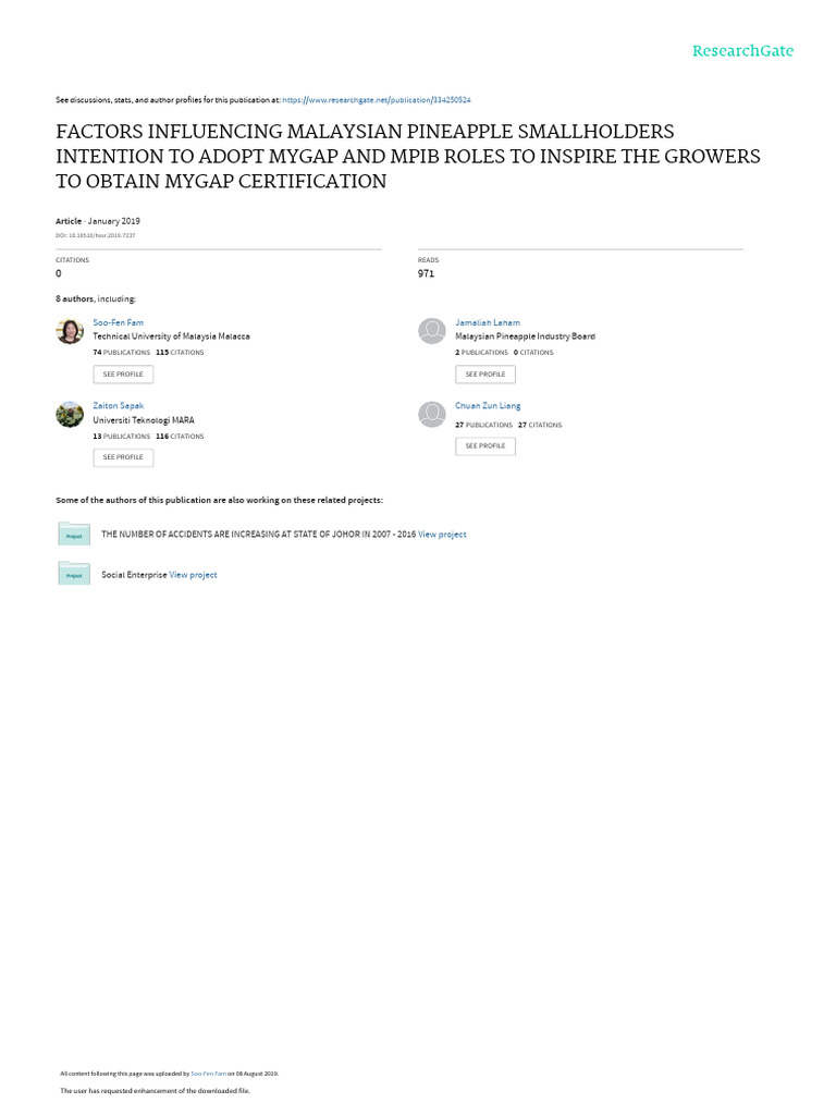 Factors Influencing Malaysian Pineapple Smallholders Intention To Adopt ...