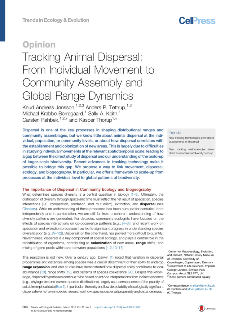 Tracking Animal Dispersal | PDF | Biological Dispersal | Ecology
