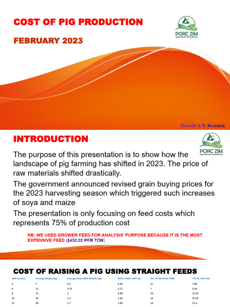 Cost of Pig Production | PDF | Agriculture | Food Industry