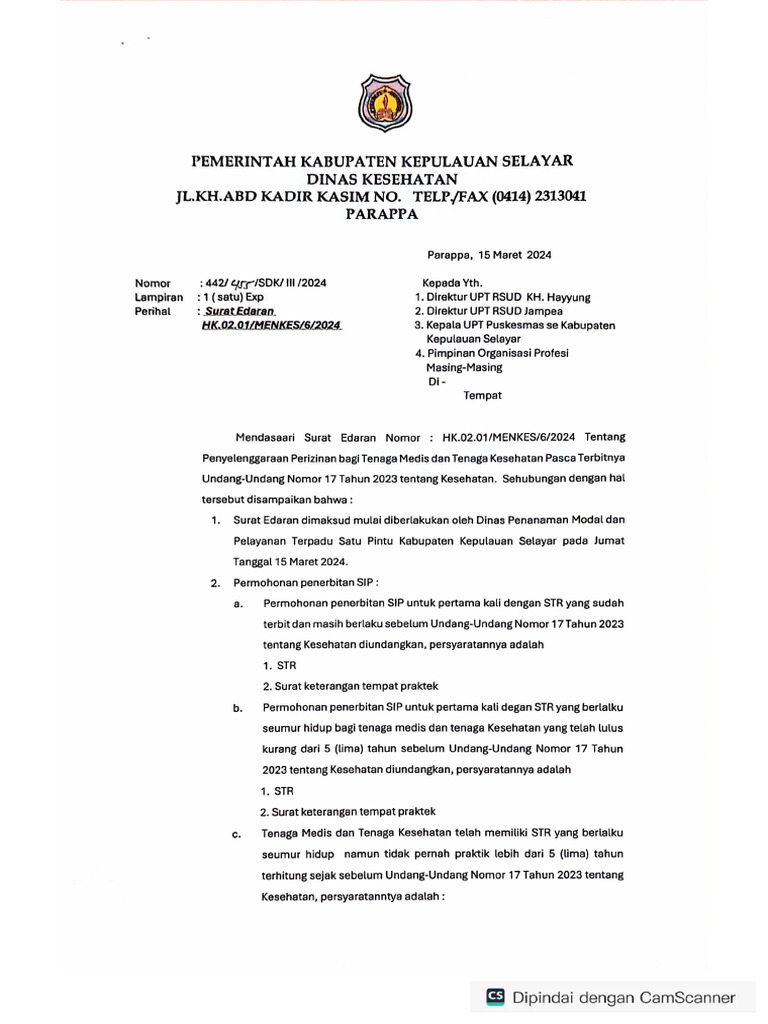 surap pemberitahuan pemberlakuan SE Perizinan | PDF