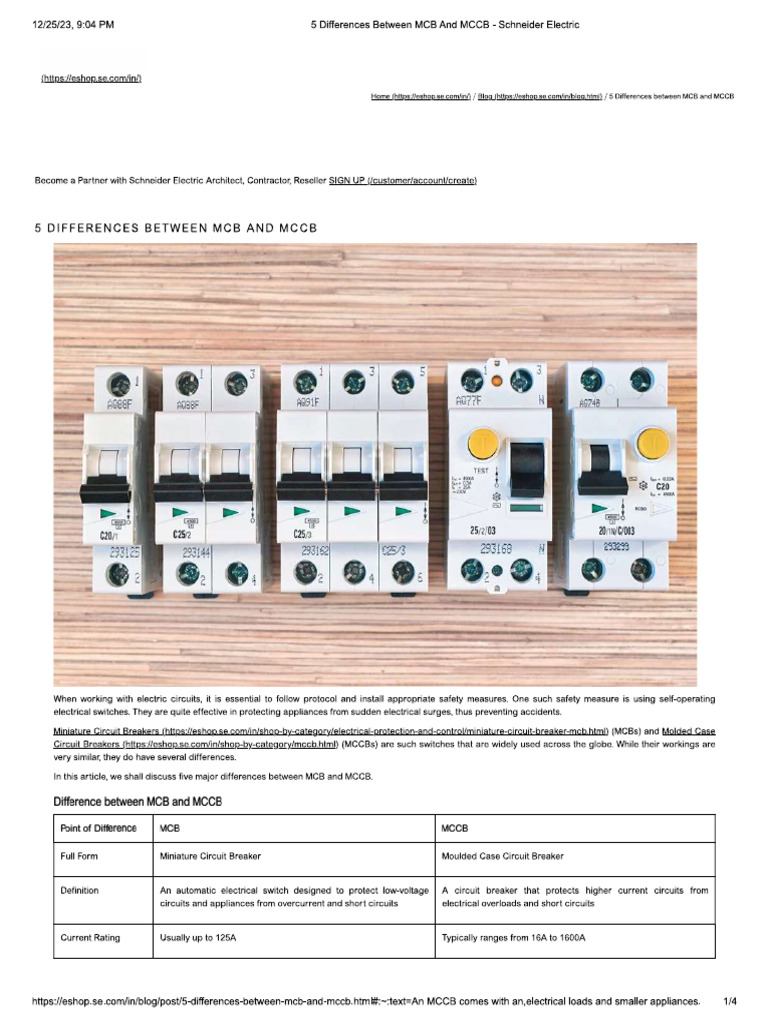MCB Vs MCCB | PDF