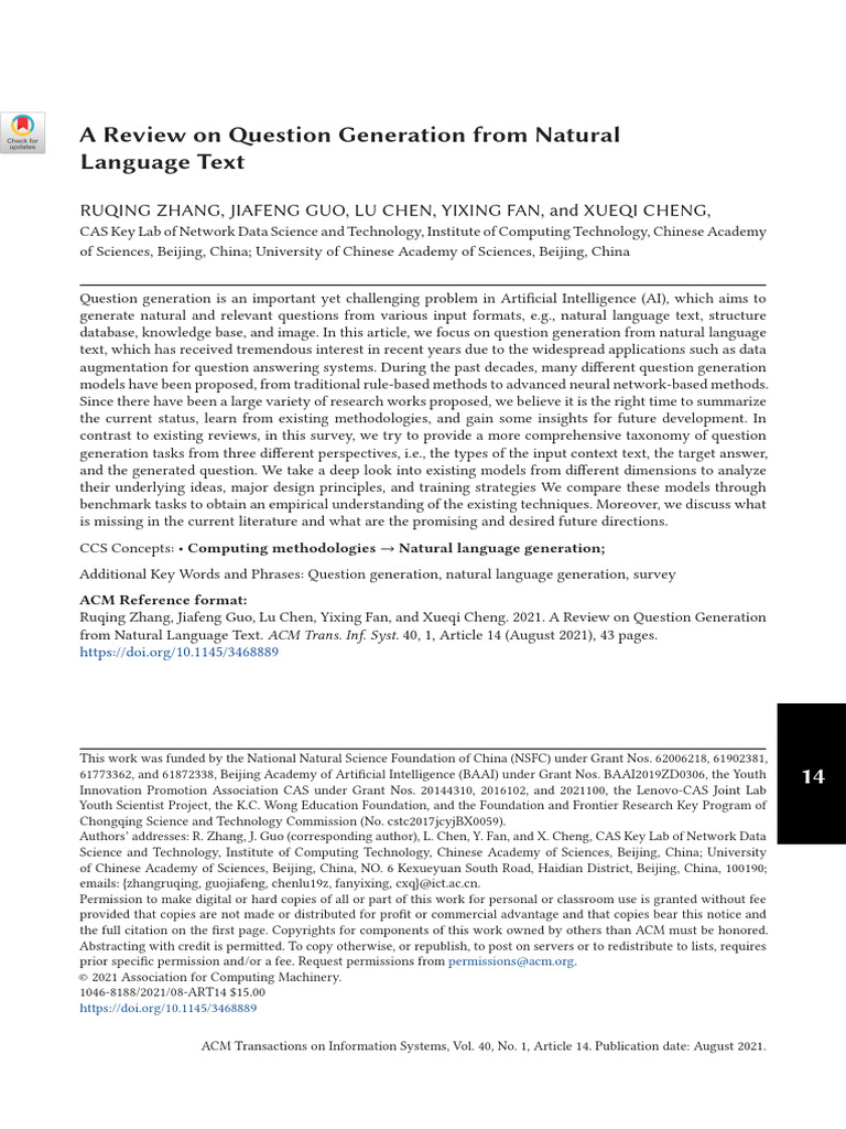 A Review On Question Generation From Natural Language Text Pdf Parsing Syntax