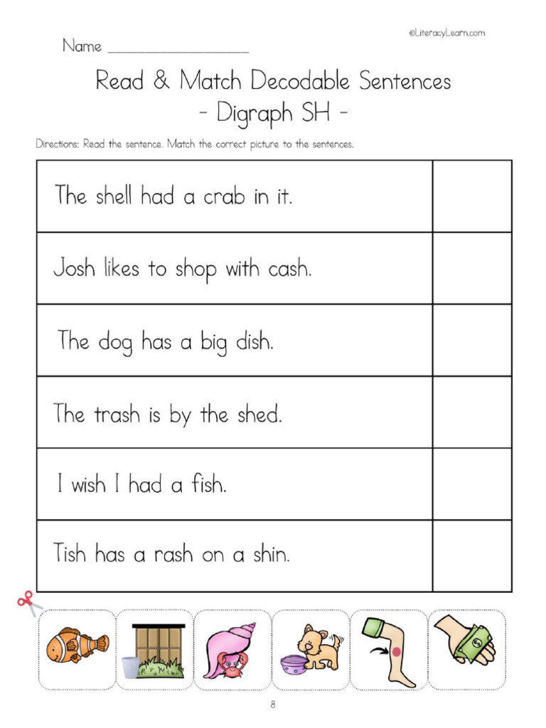 Digraph-SH-Decodable-Sentences-LiteracyLearn.com | PDF