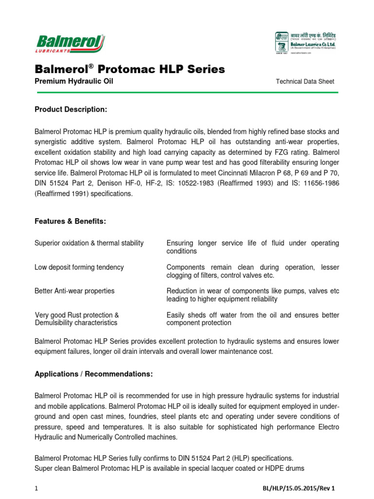 1482409190balmerol Protomac HLP Series | PDF | Pump | Secondary Sector ...