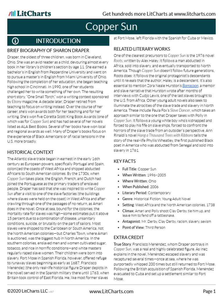 Copper Sun LitChart | Download Free PDF | Atlantic Slave Trade | Slavery