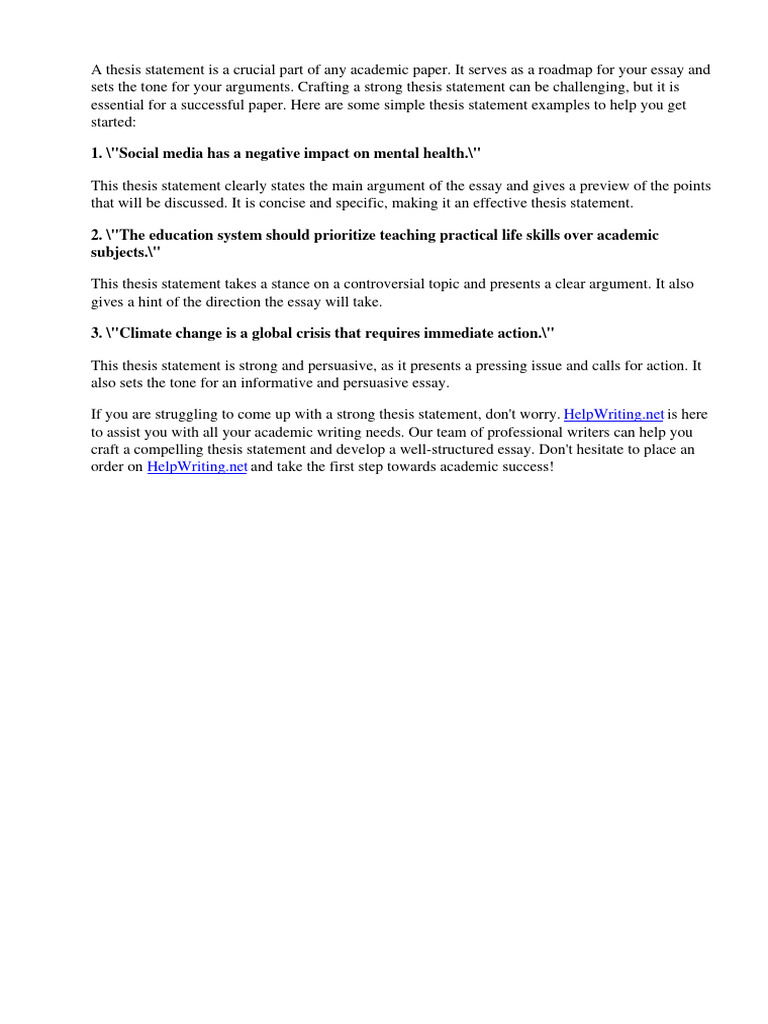 Simple Thesis Statement Examples | PDF | Essays | Thesis