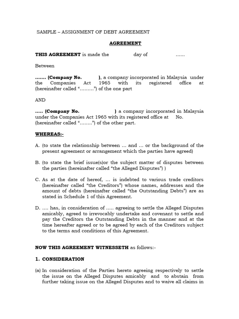 Debt Assignment Agreement Template | PDF | Justice | Crime & Violence