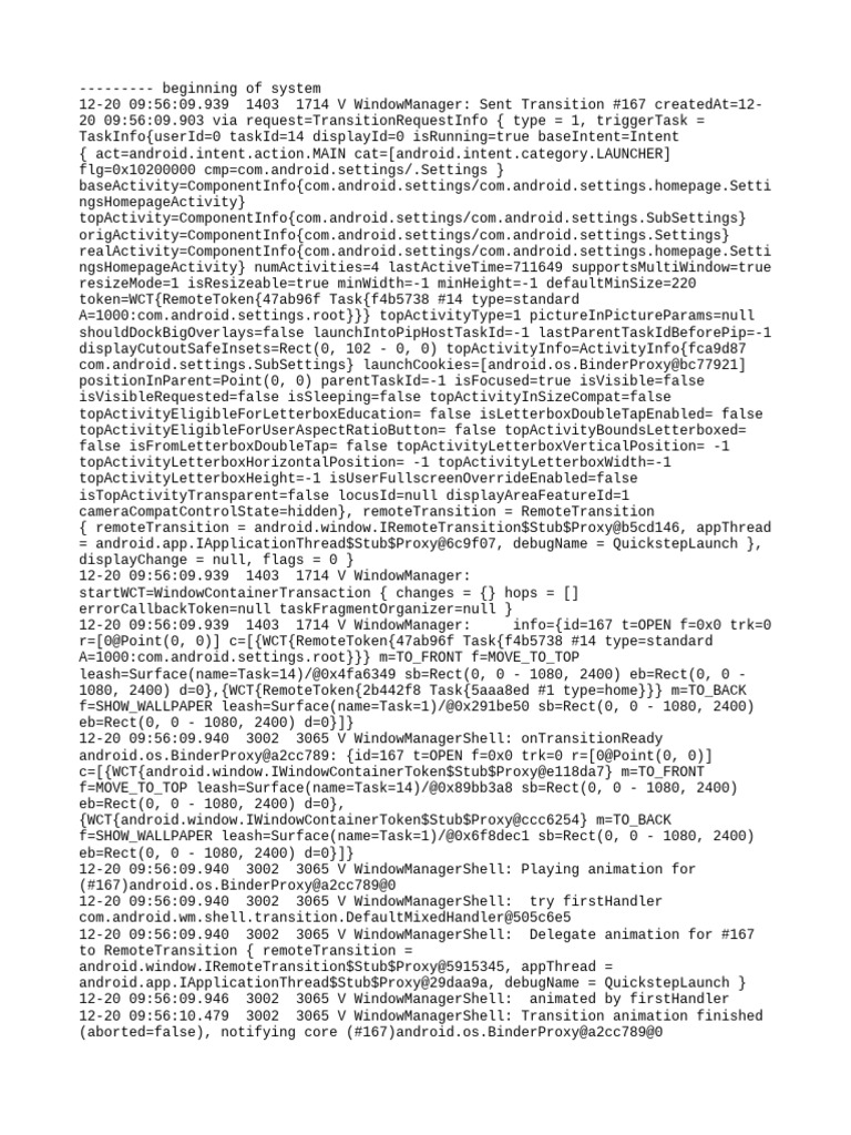 Android WindowManager Transition Logs | PDF | Android (Operating System ...
