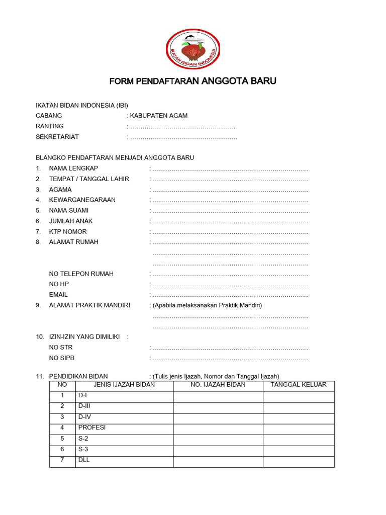 Form Pendaftaran Anggota Baru | PDF | Karier & Perkembangan | Hukum