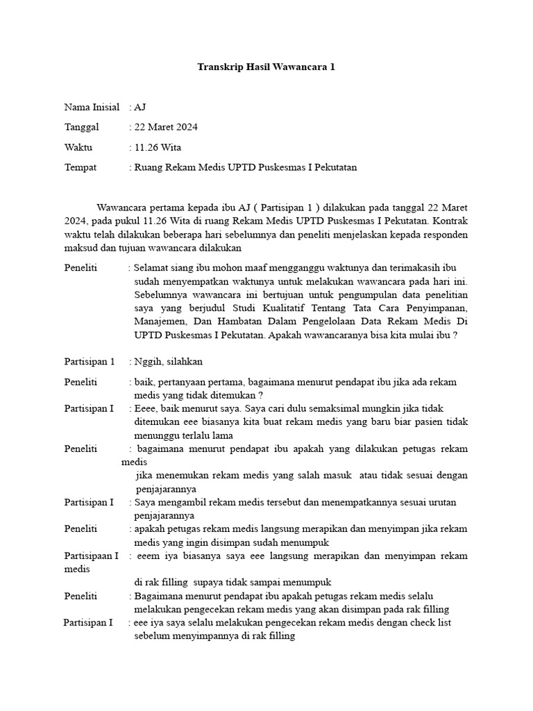Transkrip Hasil Wawancara 1 | PDF