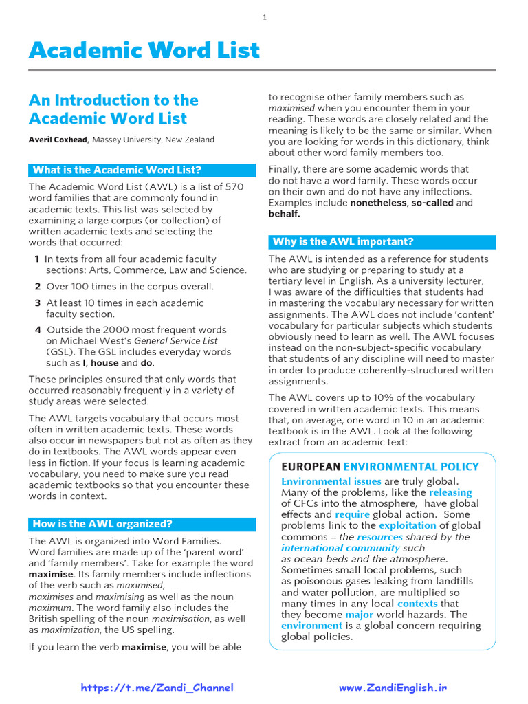 Academic Word List Zandi English | PDF | Vocabulary | English Language