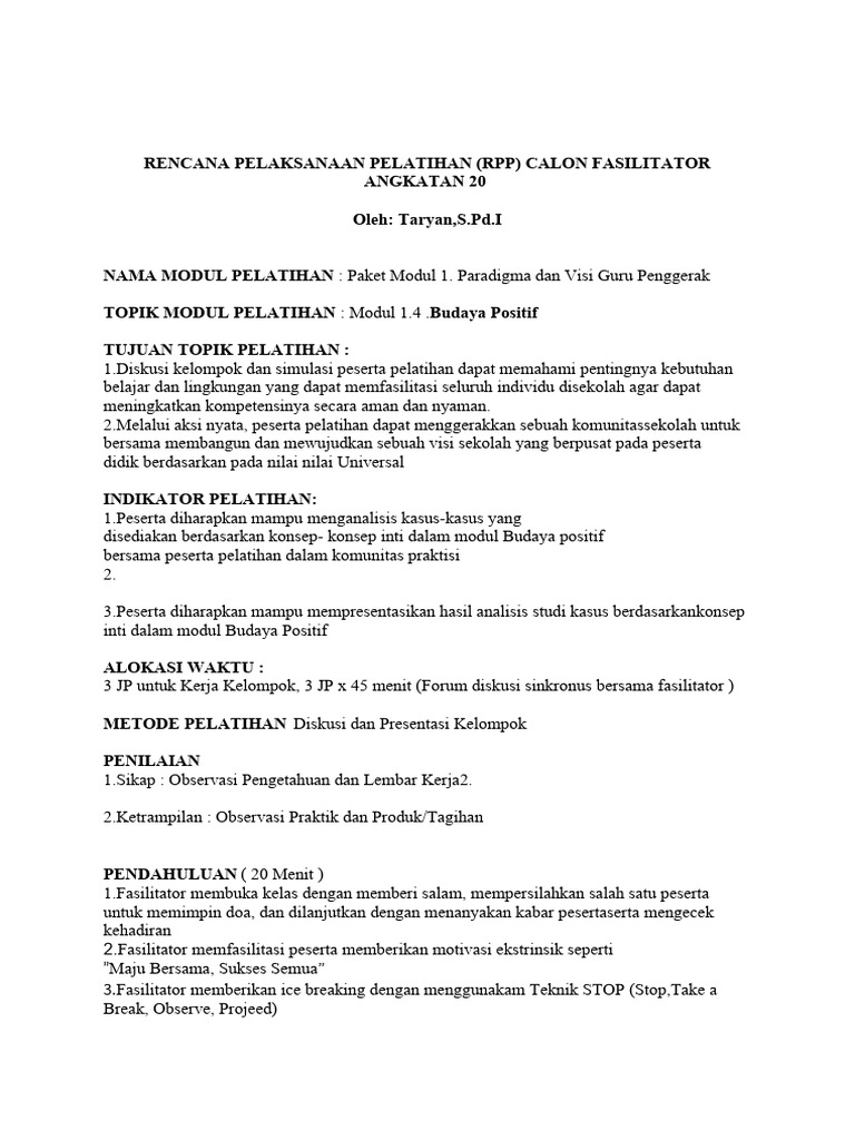 Rencana Pelaksanaan Pelatihan | PDF