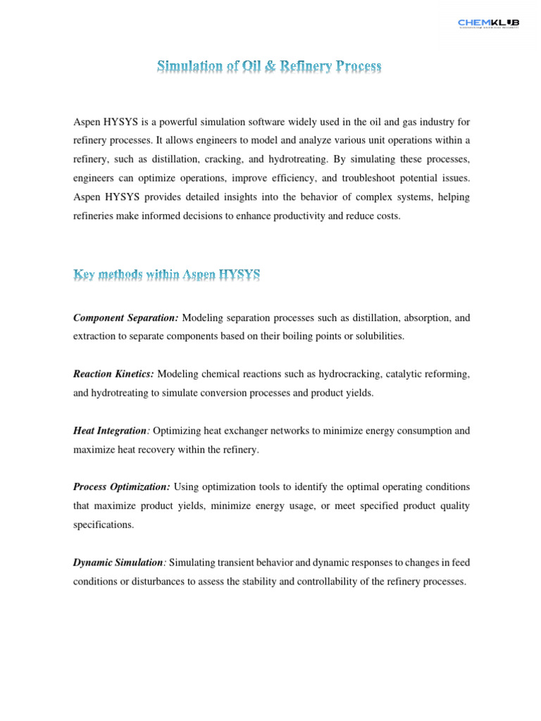 Aspen HYSYS for Oil Refinery Simulation | PDF | Oil Refinery | Distillation