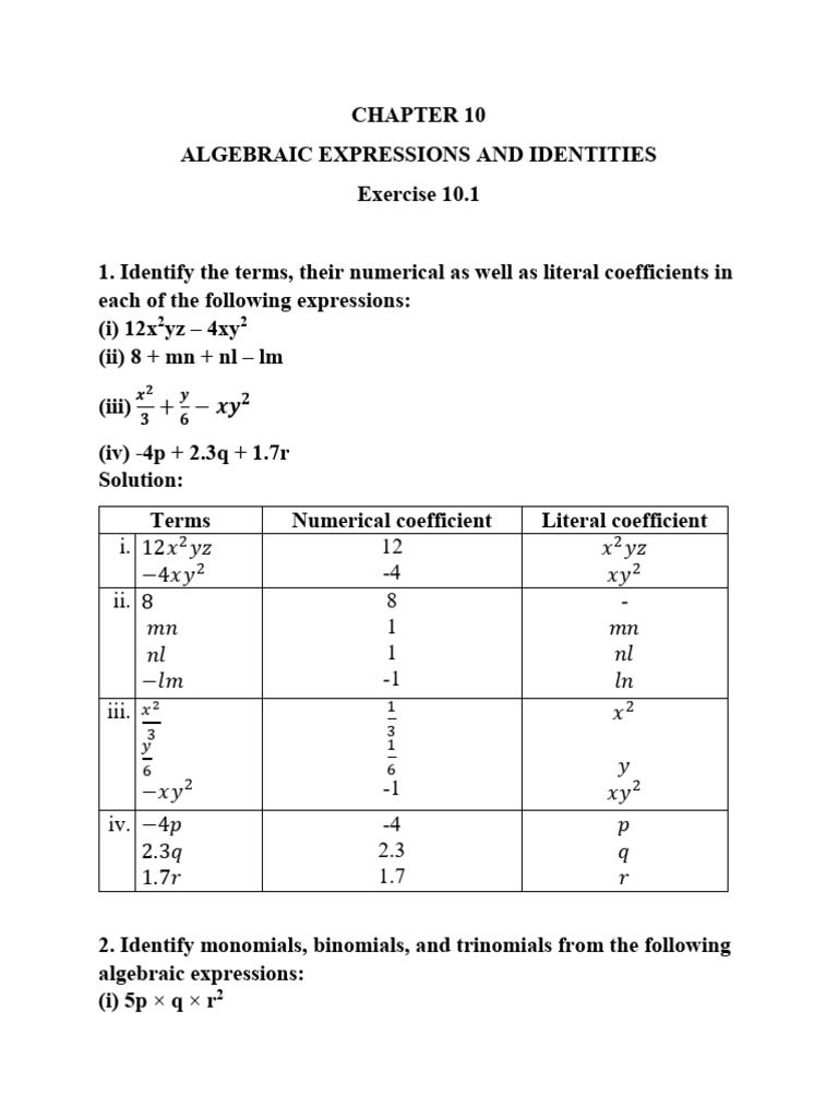 Class 8 Algebraic Expressions Guide | PDF | Factorization | Polynomial
