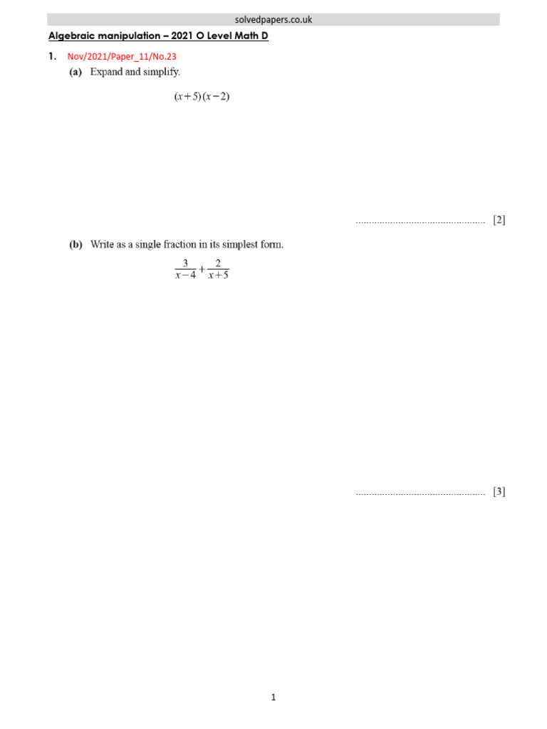 2021 Algebraic Manipulation O Level | PDF