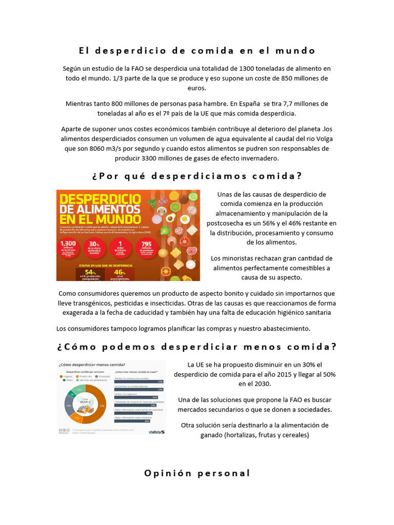 El Desperdicio de Comida en El Mundo | PDF | Alimentos | Economias