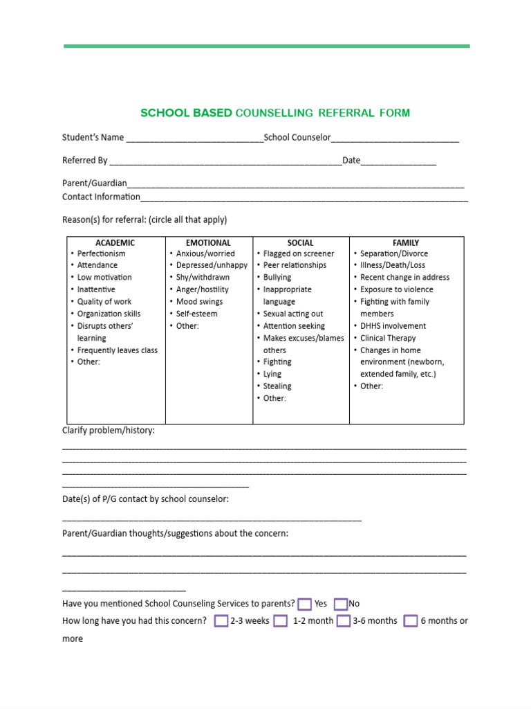 School Based Mental Health Referral Form | PDF | Clinical Medicine ...