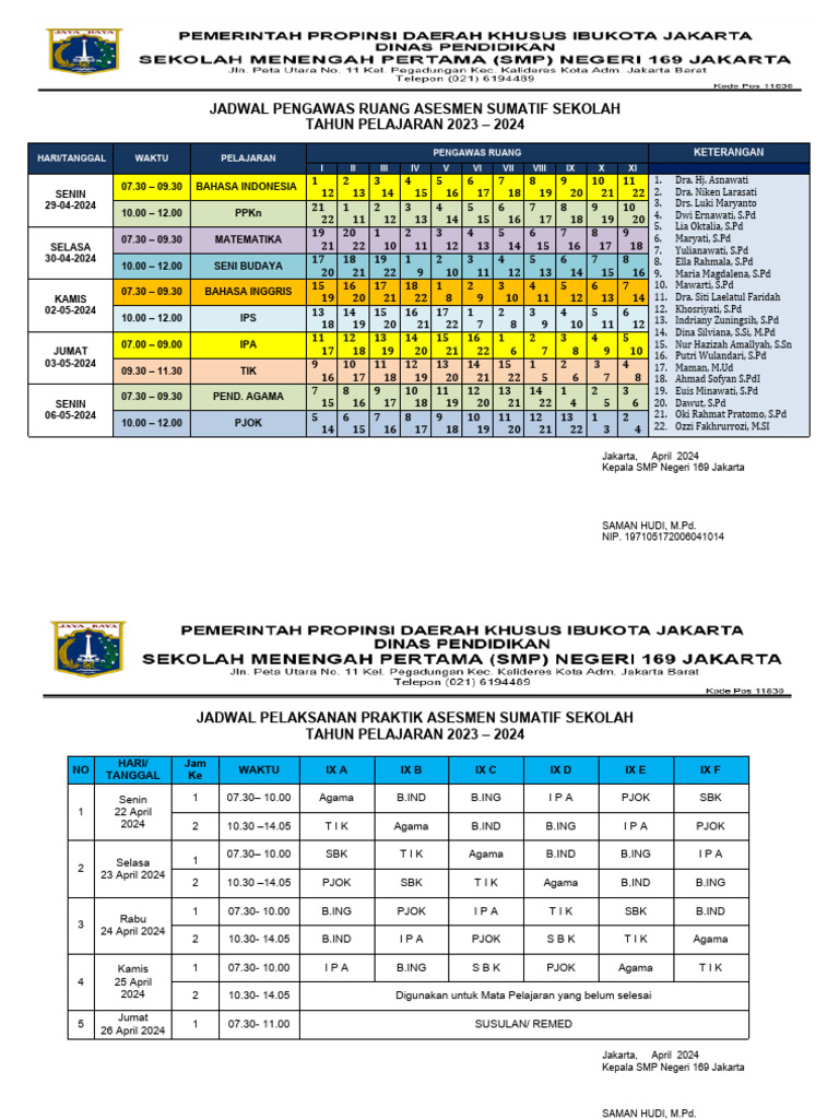 Jadwal Asesmen Sumatif Sekolah 2024 | PDF