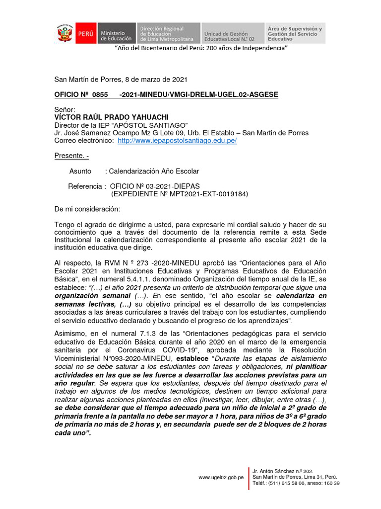 Oficio #0855 - 2021 | PDF | Días festivos | Observancias