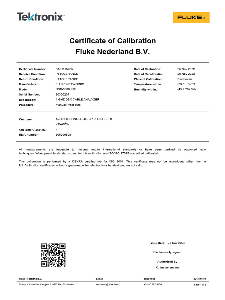 Fluke DSX 5000 | PDF | Calibration | Metrology