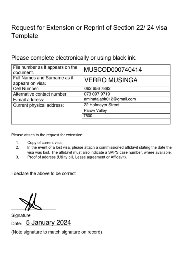 Request For Extension of Visa Template | PDF