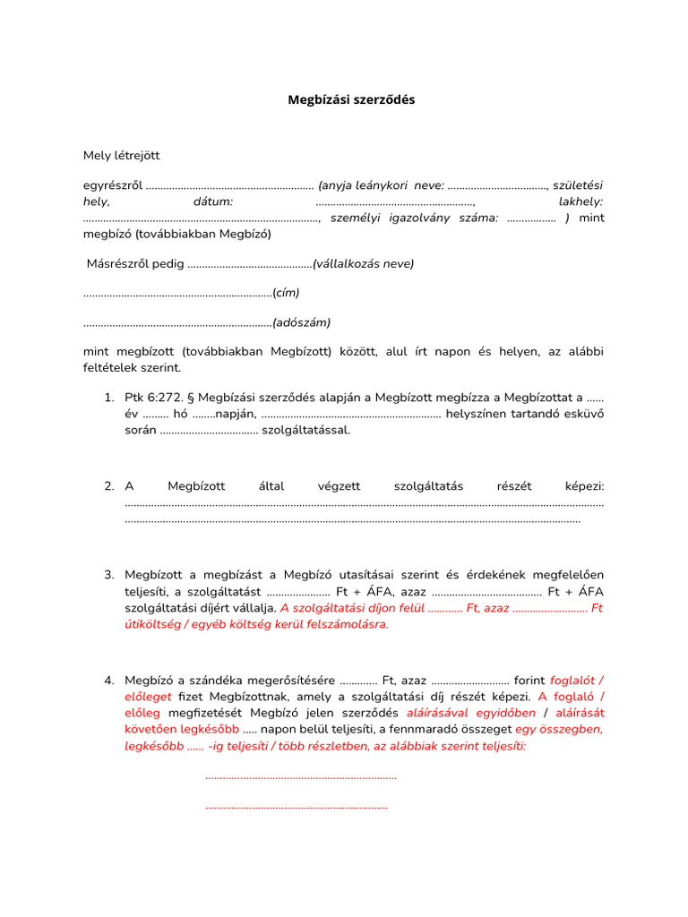 Megbízási Szerződés Minta | PDF