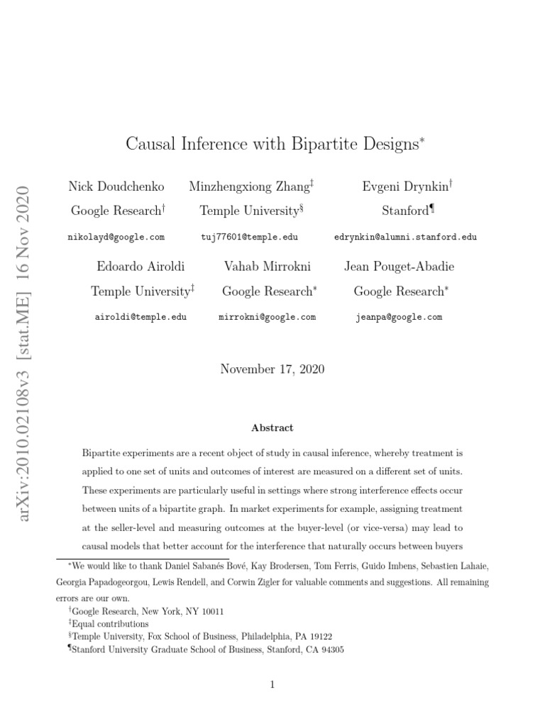 Causal Inference in Bipartite Experiments | PDF | Bootstrapping (Statistics) | Estimator