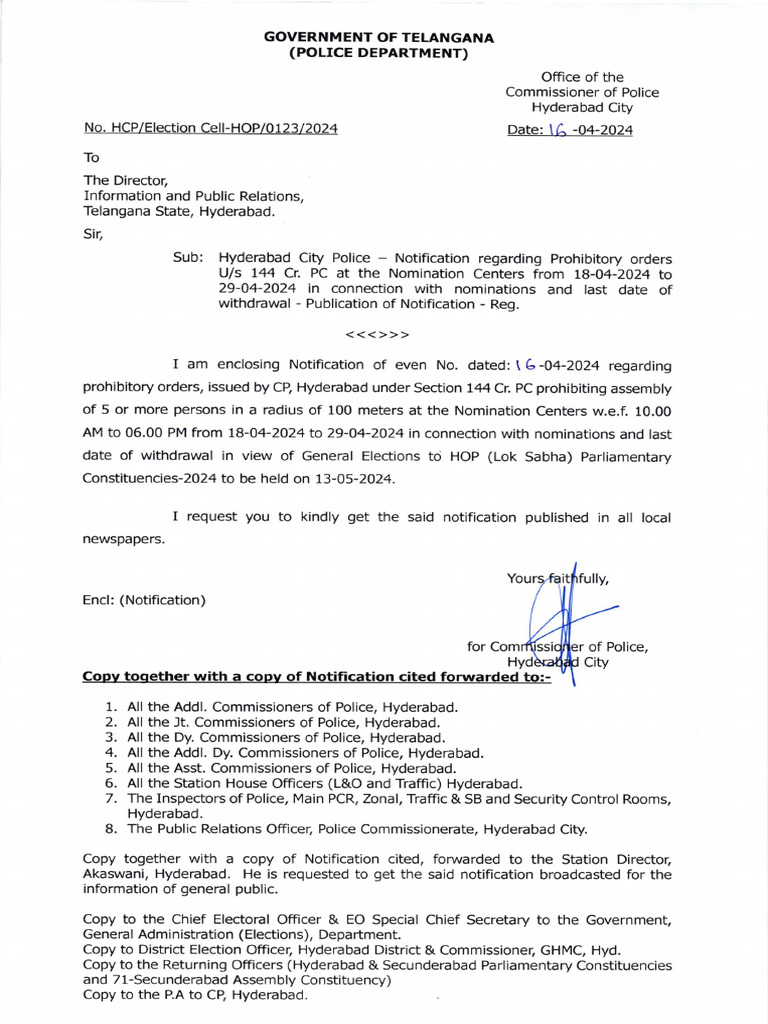 NOTIFICATION REGARDING PROHIBITORY ORDERS U S 144 CR - PC AT THE N001 ...