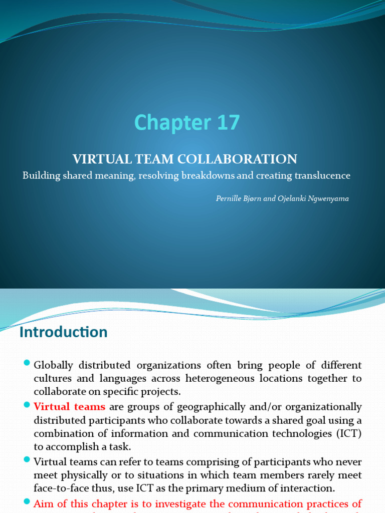 Chapter 17 - Virtual Team Collaboration | PDF | Human Communication ...