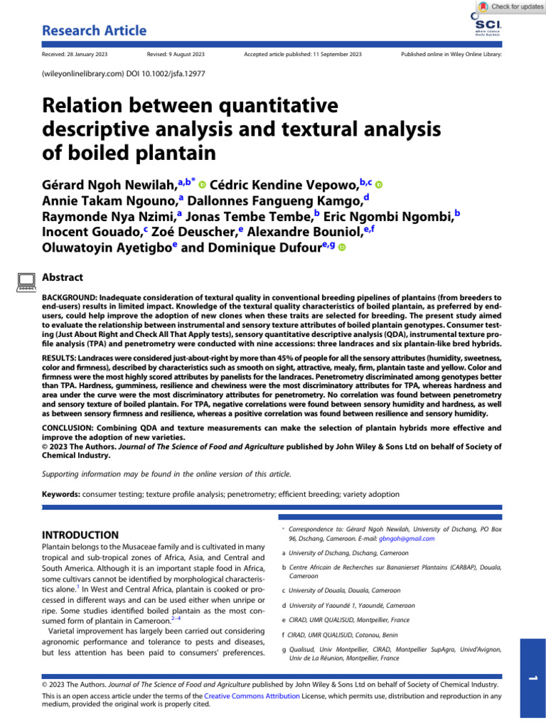 J Sci Food Agric - 2023 - Newilah - Relation Between Quantitative Descriptive Analysis and ...