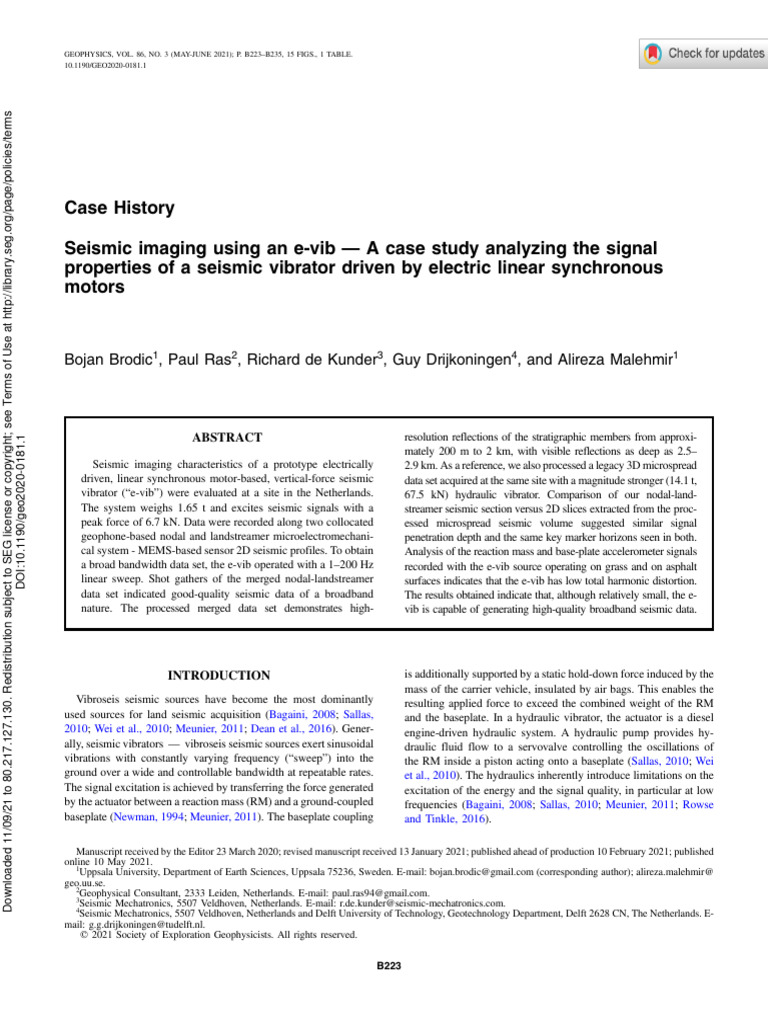 Seismic imaging using an e-vib — A case study analyzing the signal properties of a seismic ...