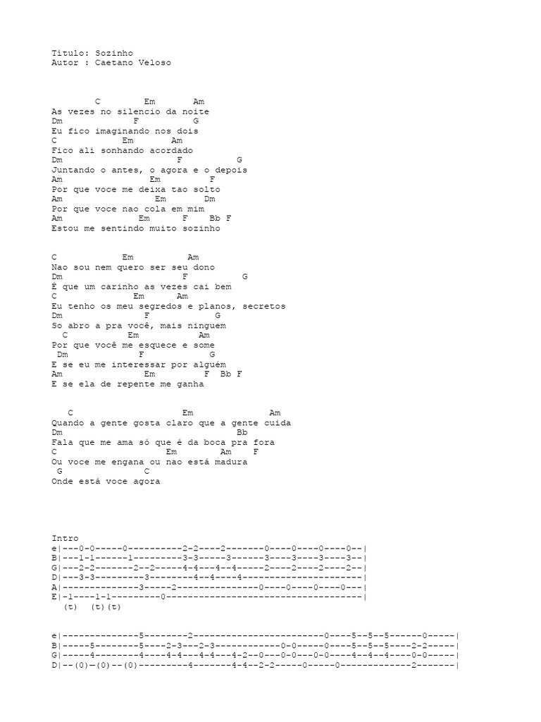 Letra da Música "Sozinho" de Caetano Veloso | PDF
