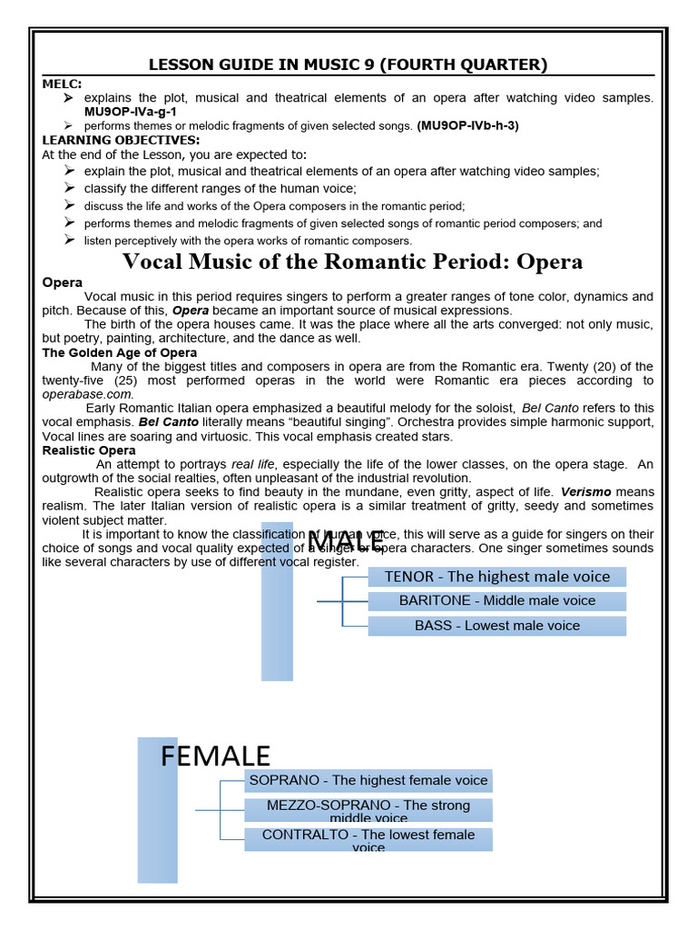 Lesson Guide in Music | PDF | Songs | Opera