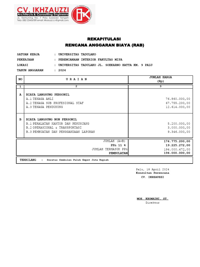 Rekap Rab Penawaran CV Ikhzauzzi | PDF
