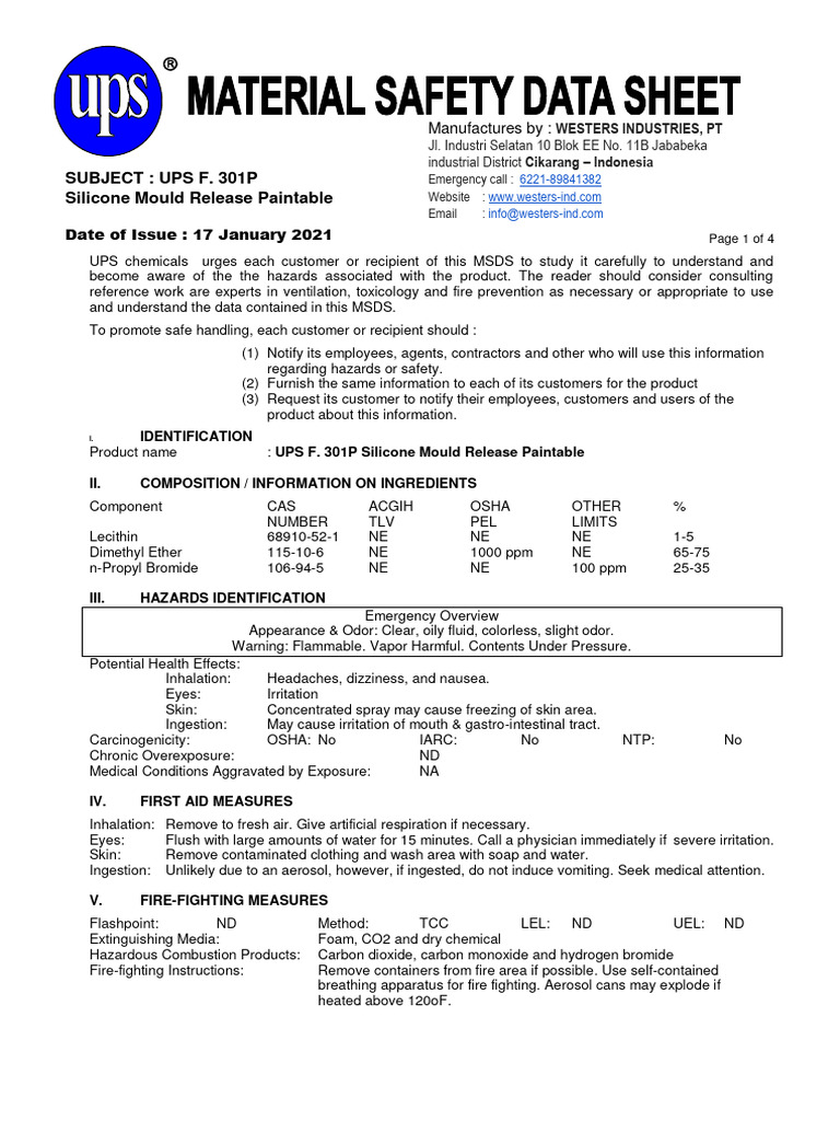 SDS (Ups) Silicone Mould Release Paintable - en | PDF | Personal ...