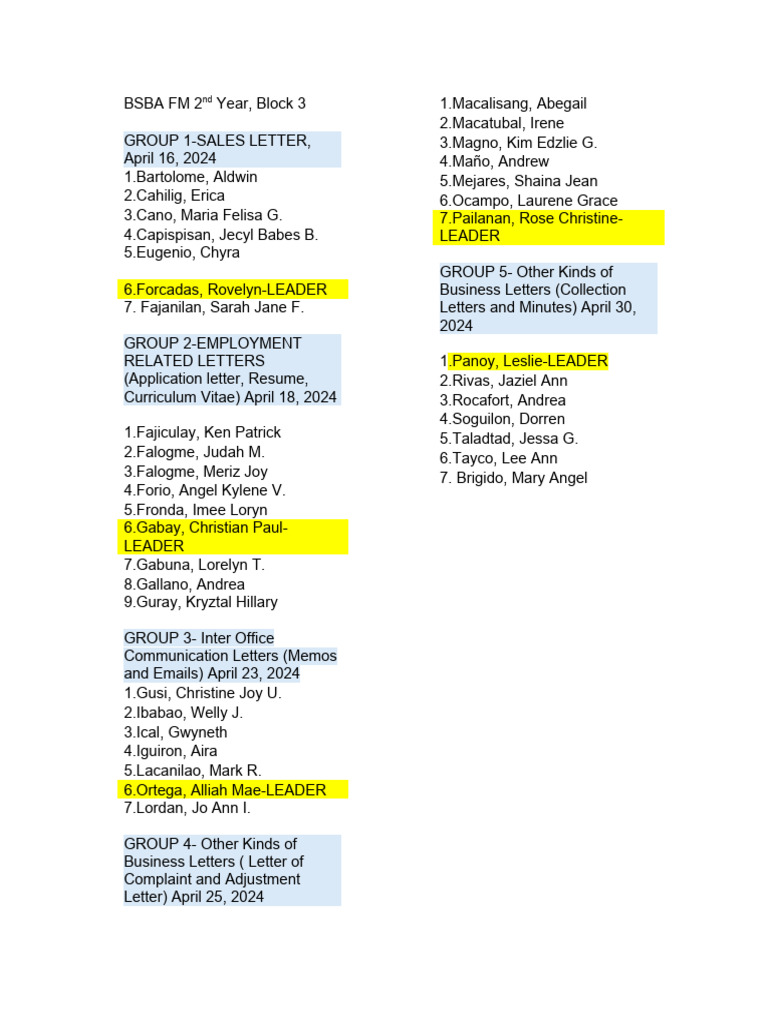 Groupings BSBA FM 2nd Year | PDF | Travel