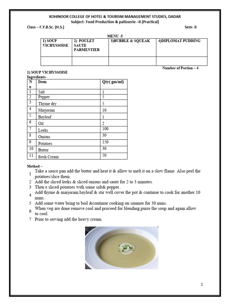 Menu 5 | PDF | Potato | Foods